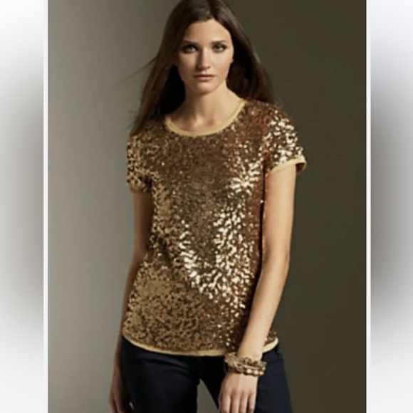 Talbots | Tops | Talbots Gold Sequin Silk Top Women | Poshmark